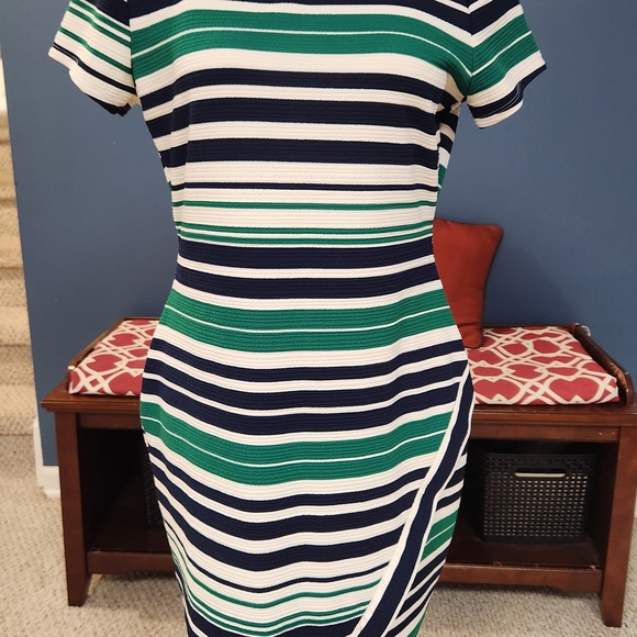 Almost Famous | Dresses | Almost Famous Blue And White Sheath Midi ...